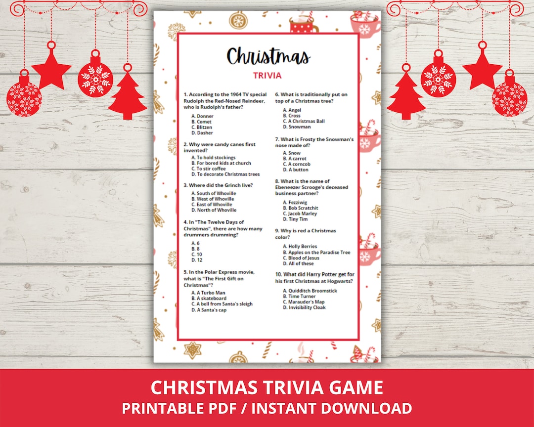 Christmas Trivia Game, Christmas Party Games, Holiday Trivia Game ...