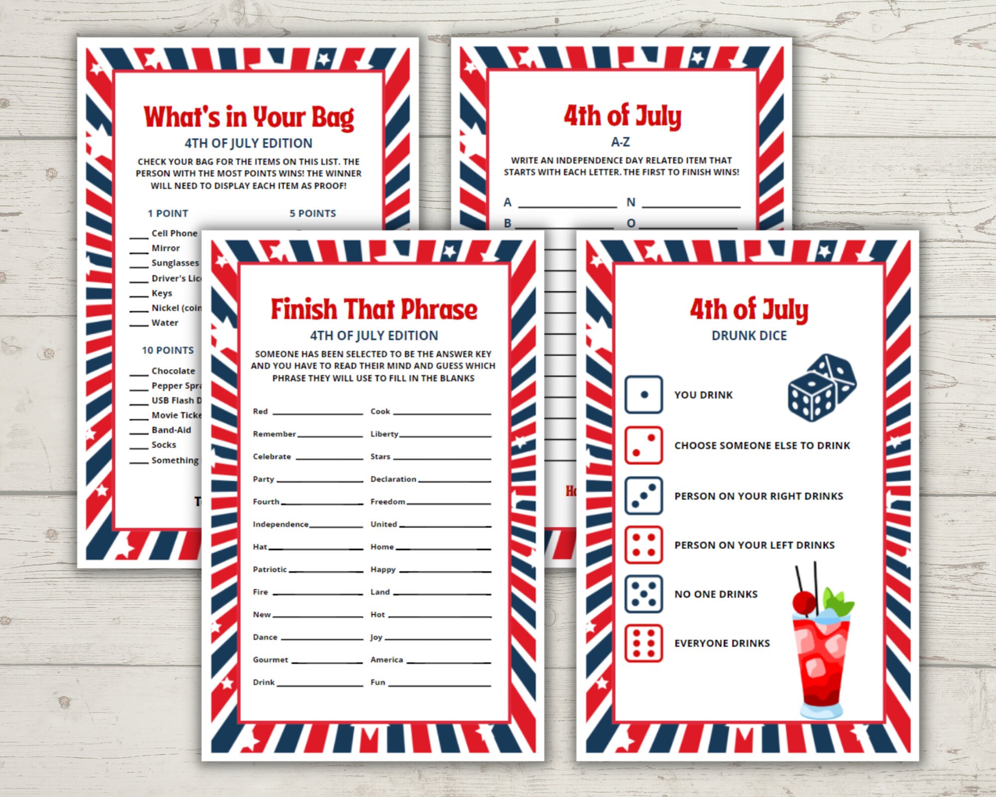4th of July Games Printable, 4th of July Games Bundle, Independence Day ...
