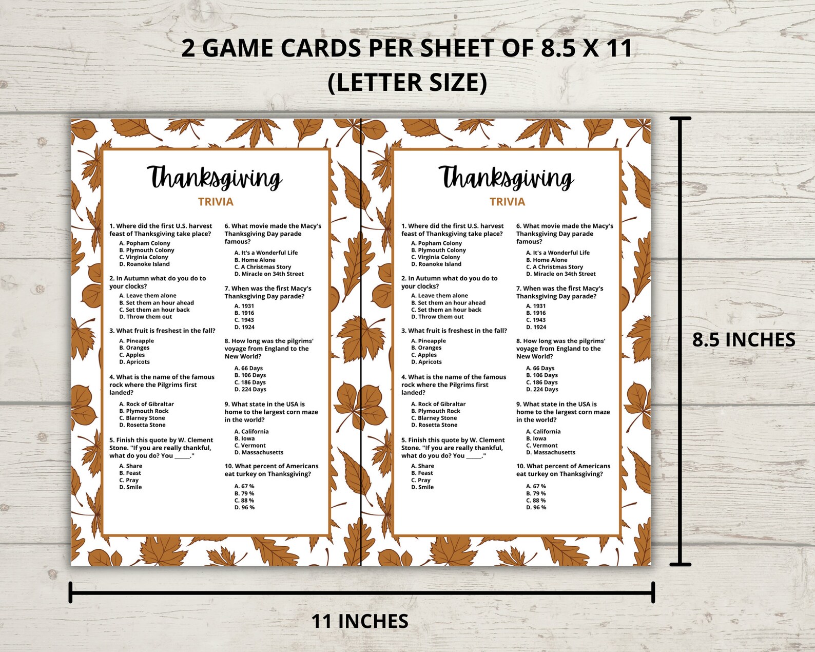 Thanksgiving Trivia Game, Fall Trivia Game, Thanksgiving Party Game ...