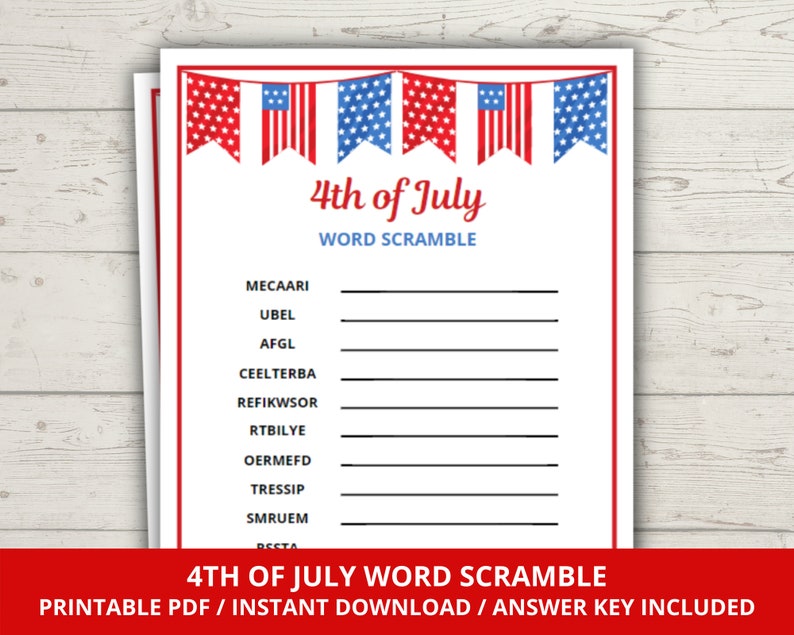 4th of July Word Scramble Fun 4th of July Games 4th of July - Etsy