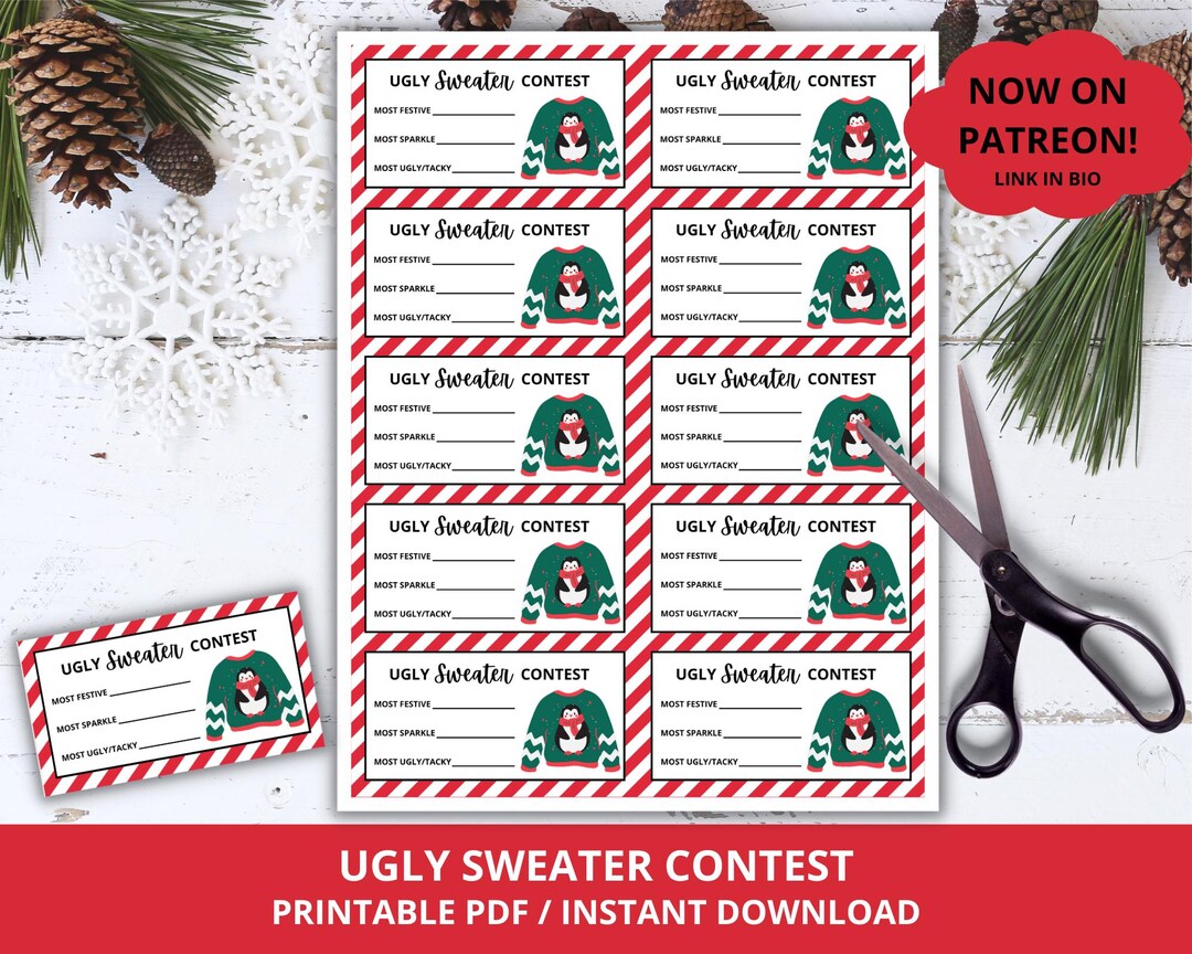 Printable Ugly Sweater Contest Voting Ballot, Christmas Ugly Sweater ...