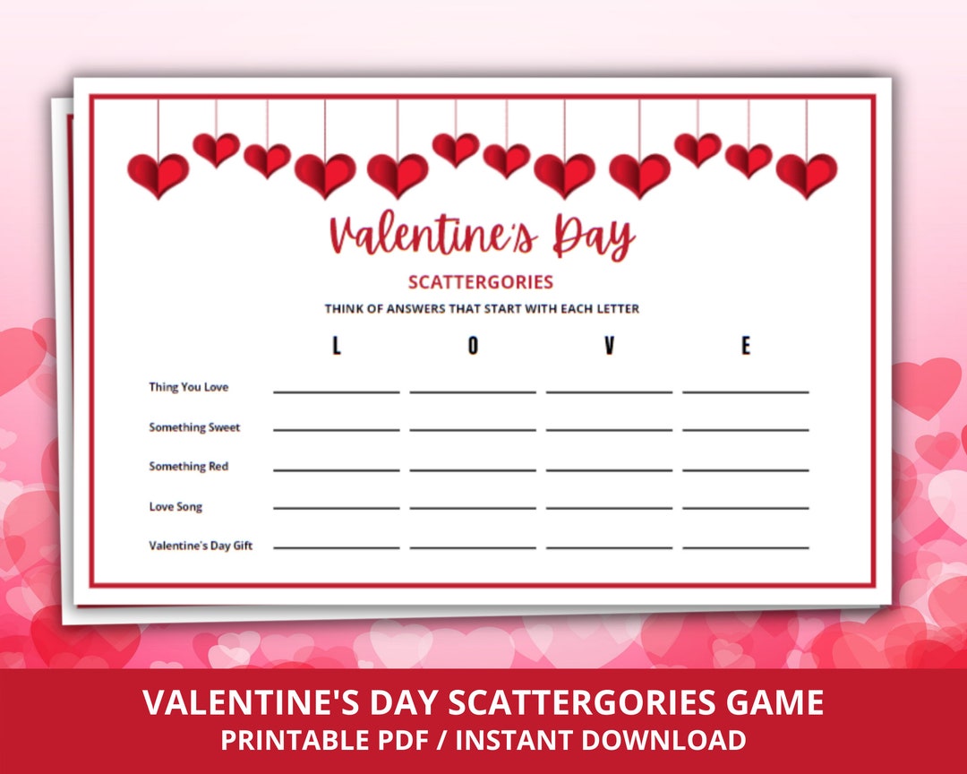 Printable Valentine's Day Scattergories Game, Valentine's Party Game ...