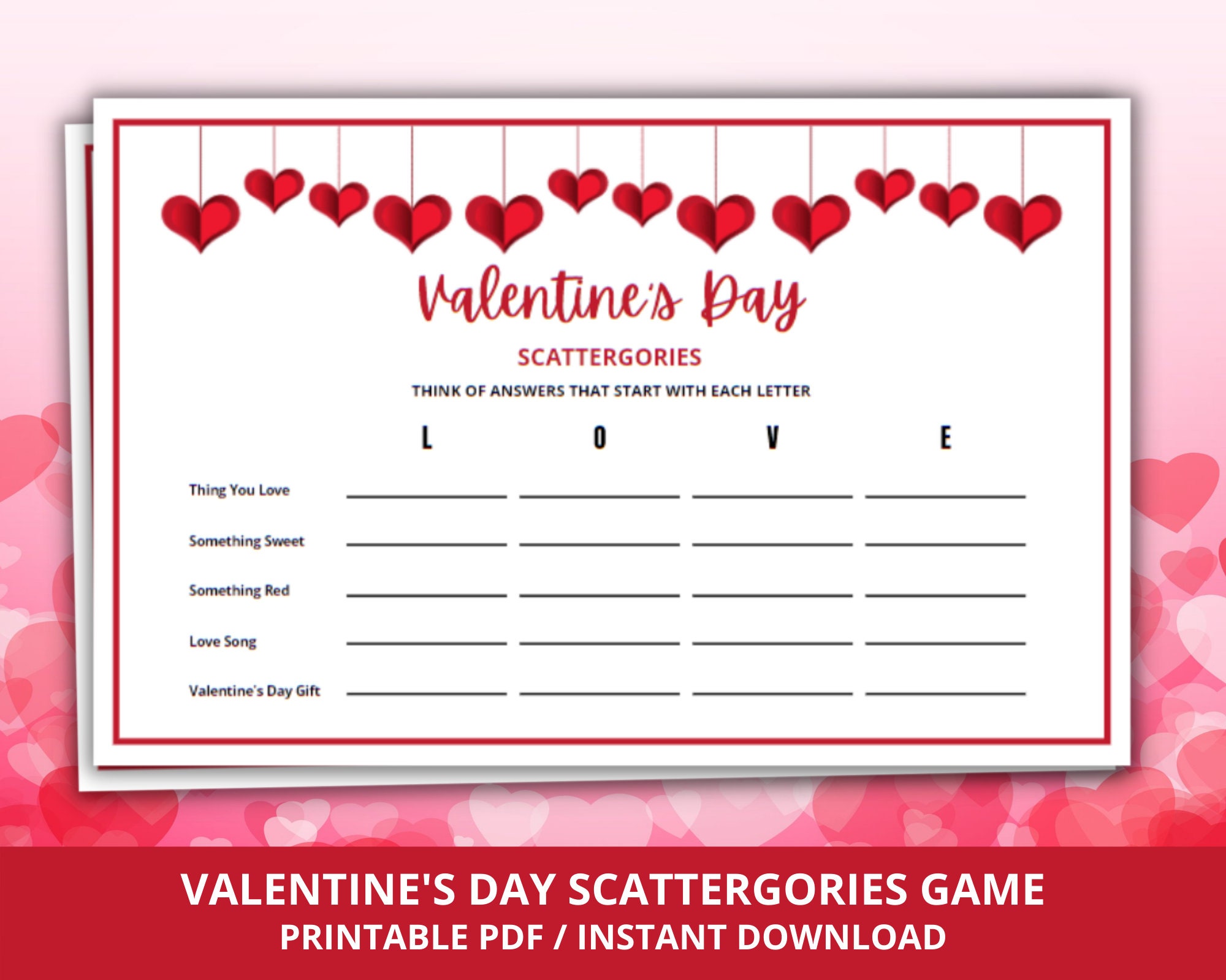 Printable Valentine's Day Scattergories Game, Valentine's Party Game ...