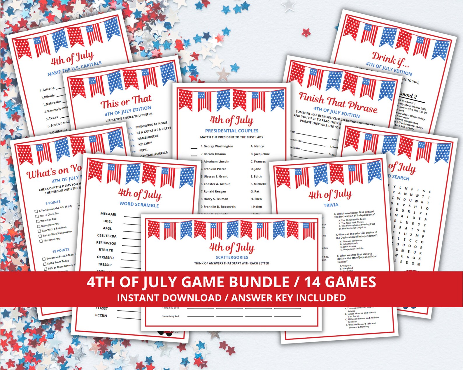 4th of July Games Bundle, 4th of July Games Printable, Independence Day ...