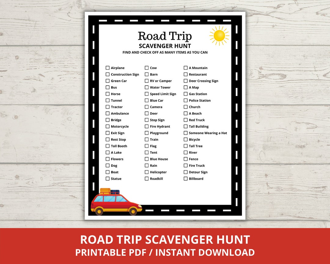 Printable Road Trip Scavenger Hunt, Road Trip Scavenger Hunt Game, Kids ...