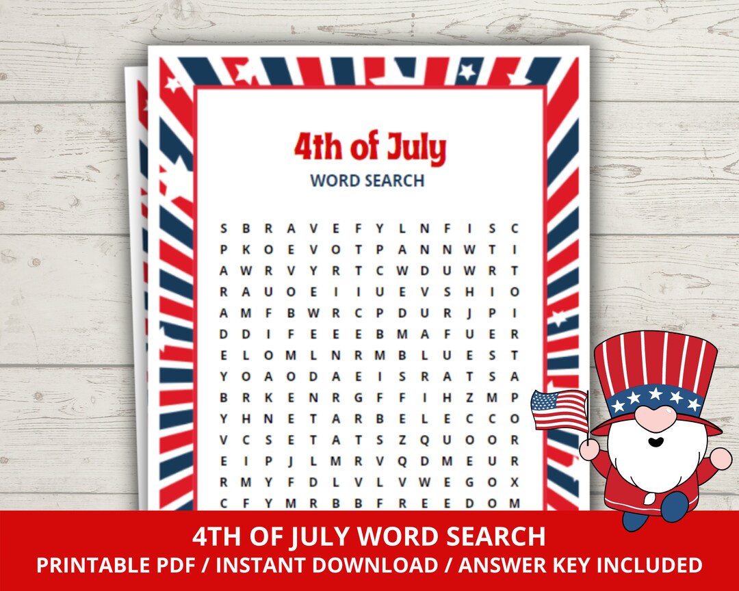 4th of July Word Search Game, 4th of July Party Game, Independence Day ...