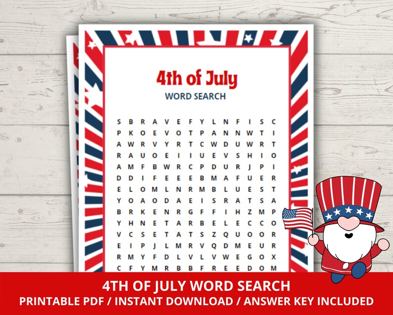 4th of July Word Search Game, 4th of July Party Game, Independence Day ...
