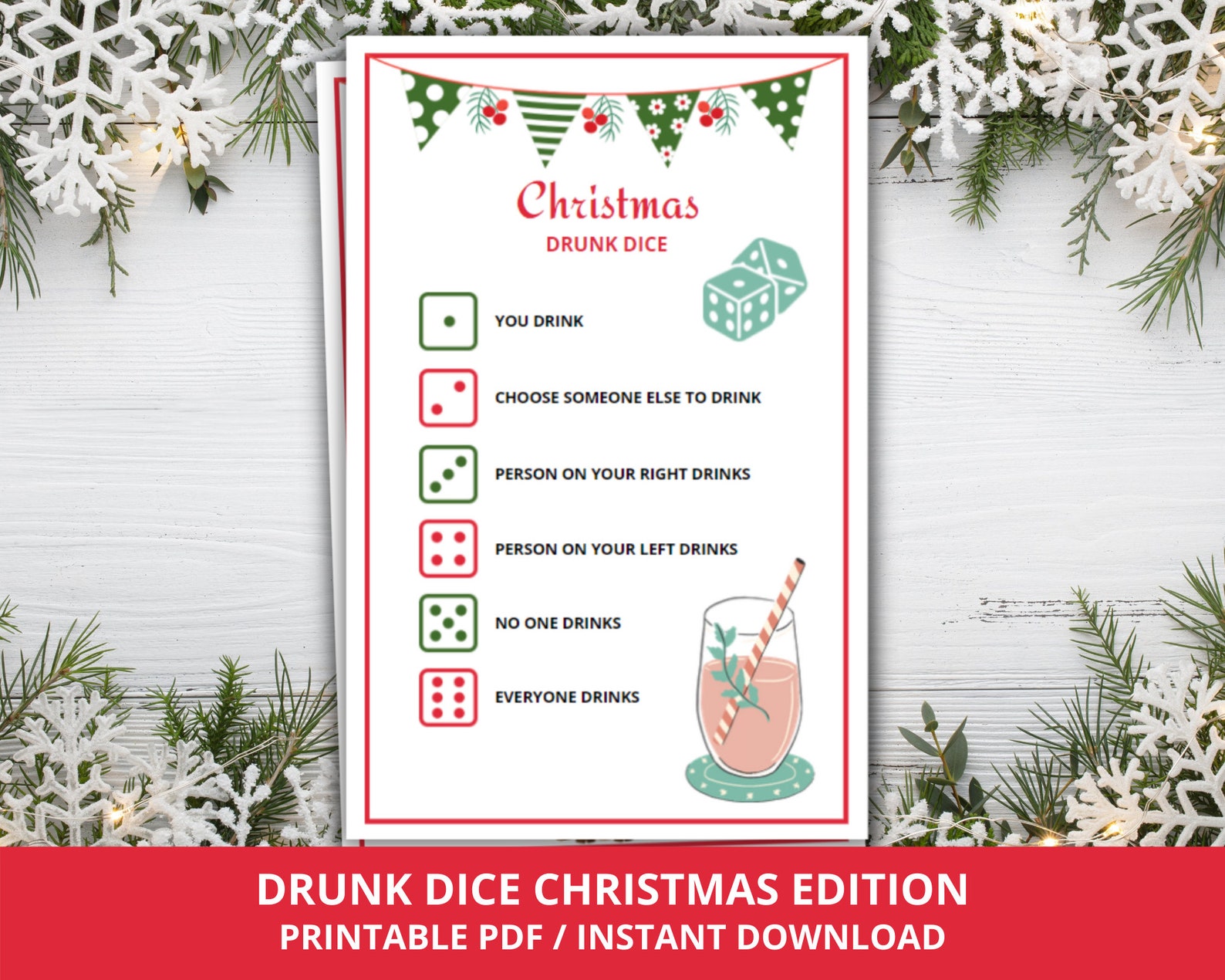 Christmas Drunk Dice Game, Christmas Drunk Dice Drinking Game ...