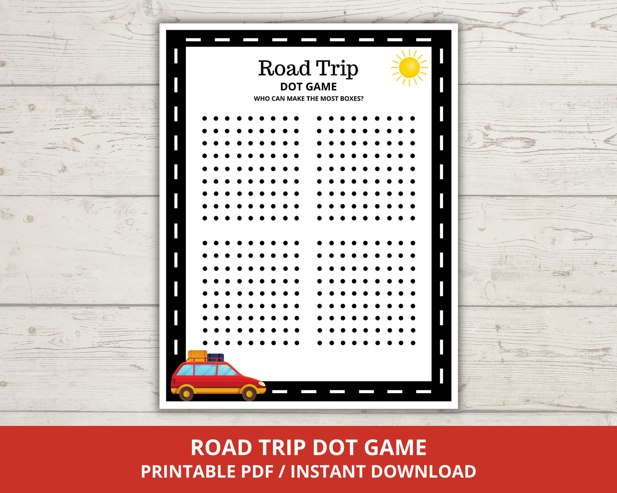Dots and Boxes Game, Dot Game Printable, Road Trip Dot Game, Dot Game ...