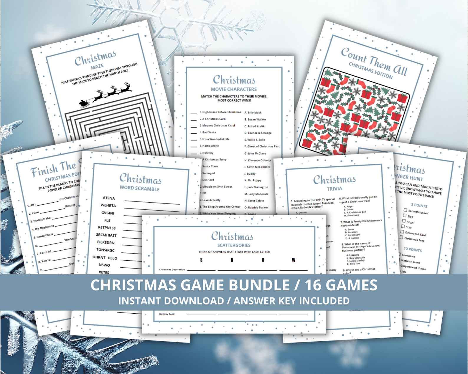 Christmas Games Printable, Digital Christmas Games Bundle, Printable ...