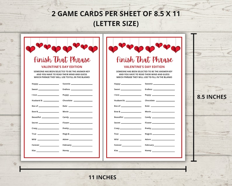 Valentine's Day Finish That Phrase Game, Valentine's Day Finish the ...