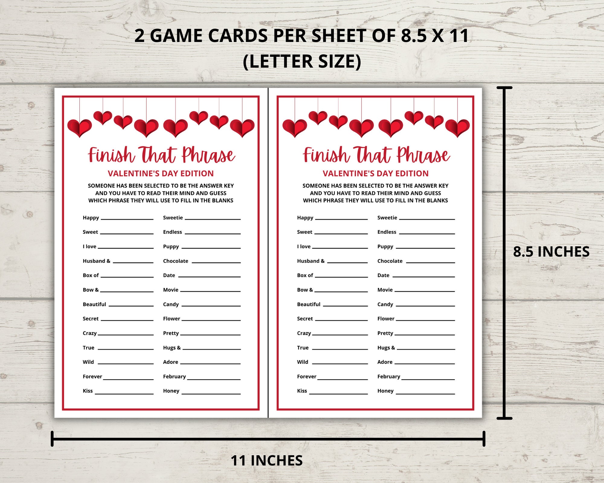 Valentine's Day Finish That Phrase Game, Valentine's Day Finish the ...