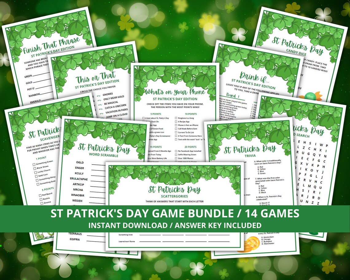 St Patty's Day Games Bundle, St Patricks Day Printable Party Games, St ...