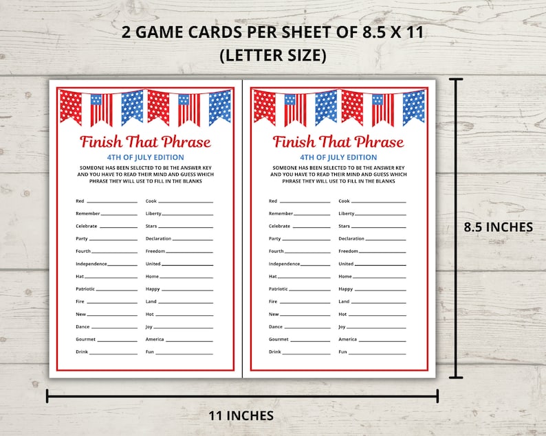 4th of July Finish That Phrase, Independence Day Finish the Phrase Game ...