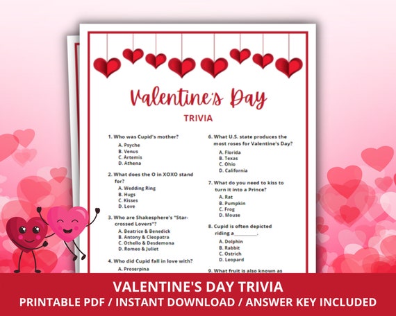 Valentine's Day Trivia Game Printable Valentines Games | Etsy