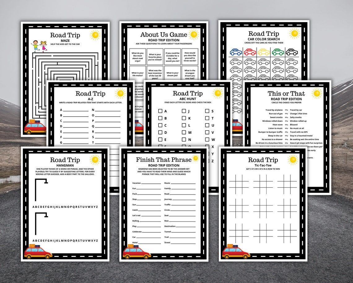 Road Trip Games, Road Trip Activity Pack, Printable Road Trip Games for ...