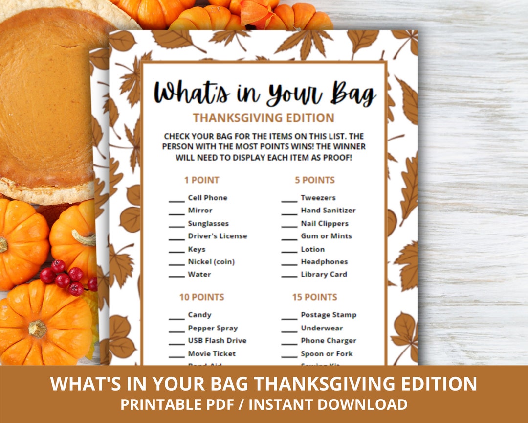 Thanksgiving What's in Your Bag, Autumn What's in Your Bag Game, What's ...