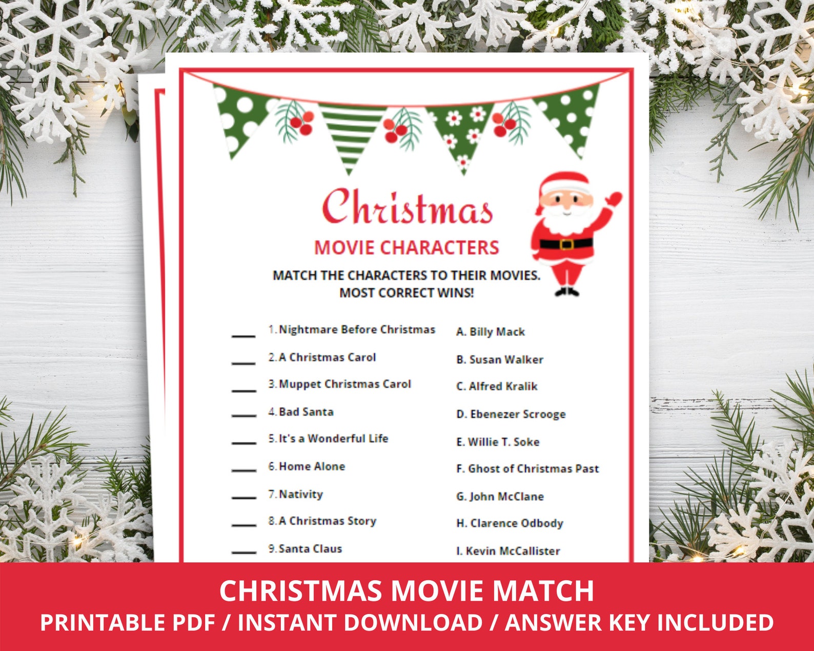 Christmas Movie Match Game, Christmas Match Game, Christmas Movie ...