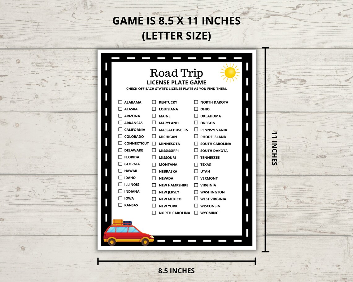Road Trip License Plate Game, License Plate Scavenger Hunt, Printable ...