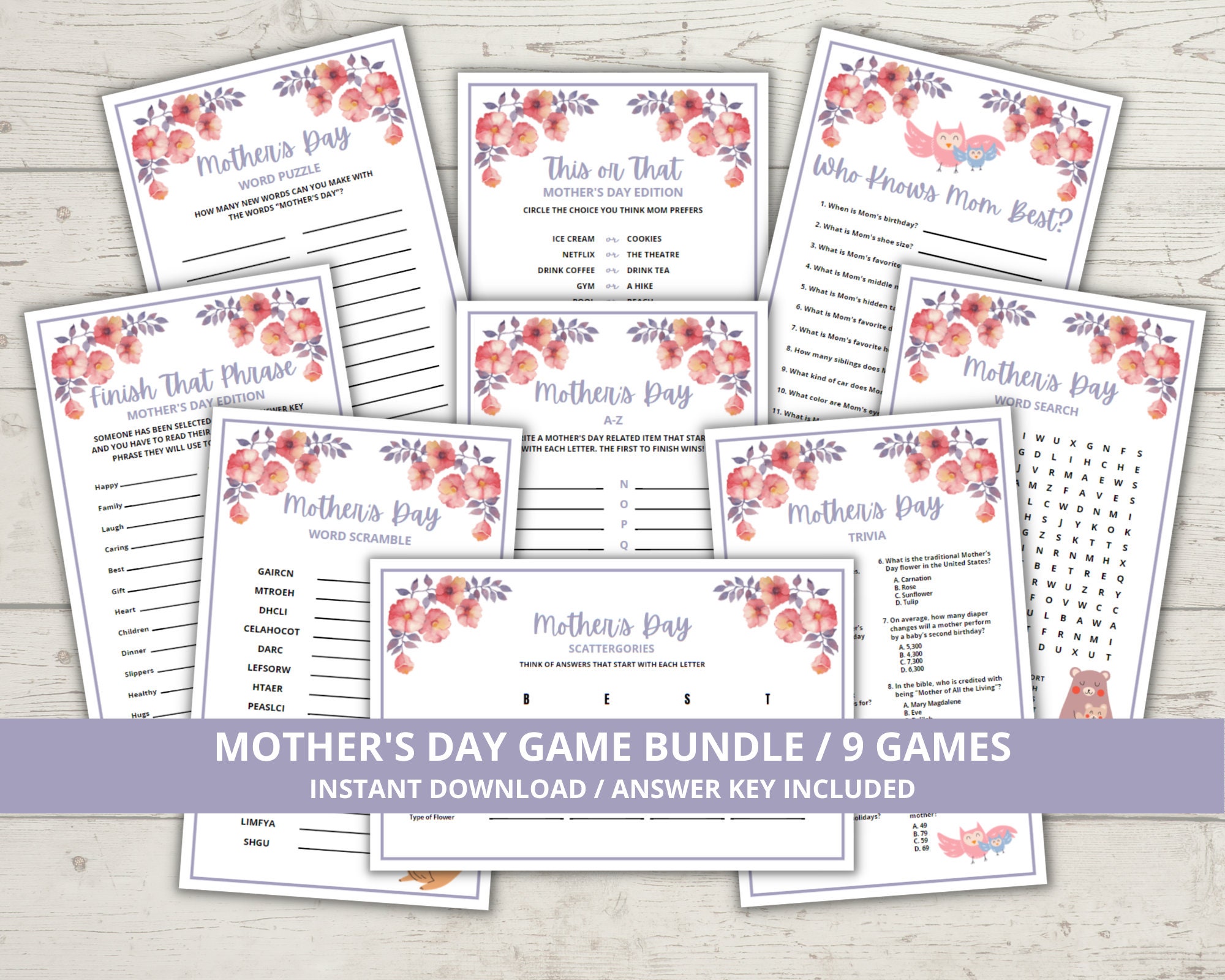 Mother's Day Games, Printable Mother's Day Games, Mother's Day Game ...