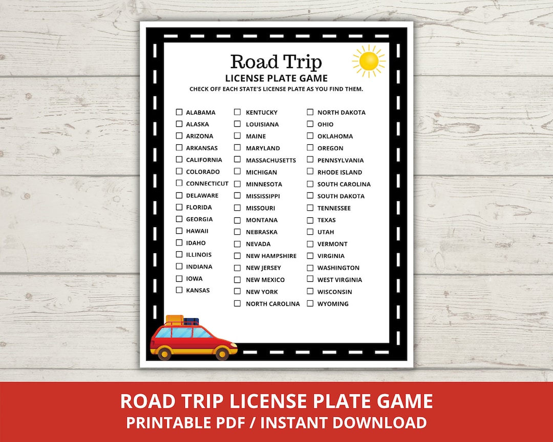 Road Trip License Plate Game, License Plate Scavenger Hunt, Printable ...