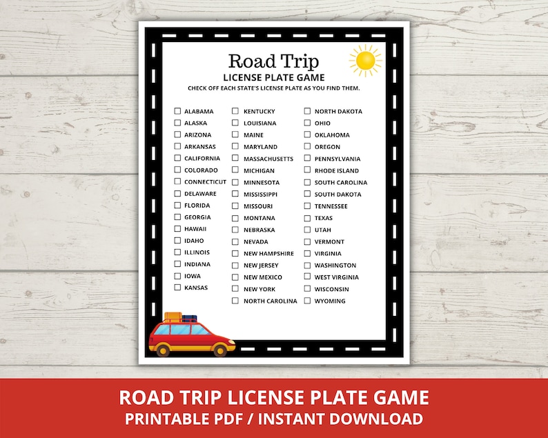 Road Trip License Plate Game, License Plate Scavenger Hunt, Printable ...