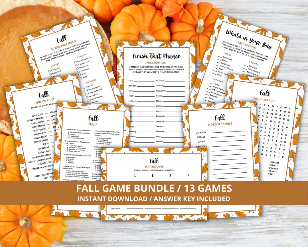 Printable Fall Games, Thanksgiving Games Printable, Fall Games Bundle ...