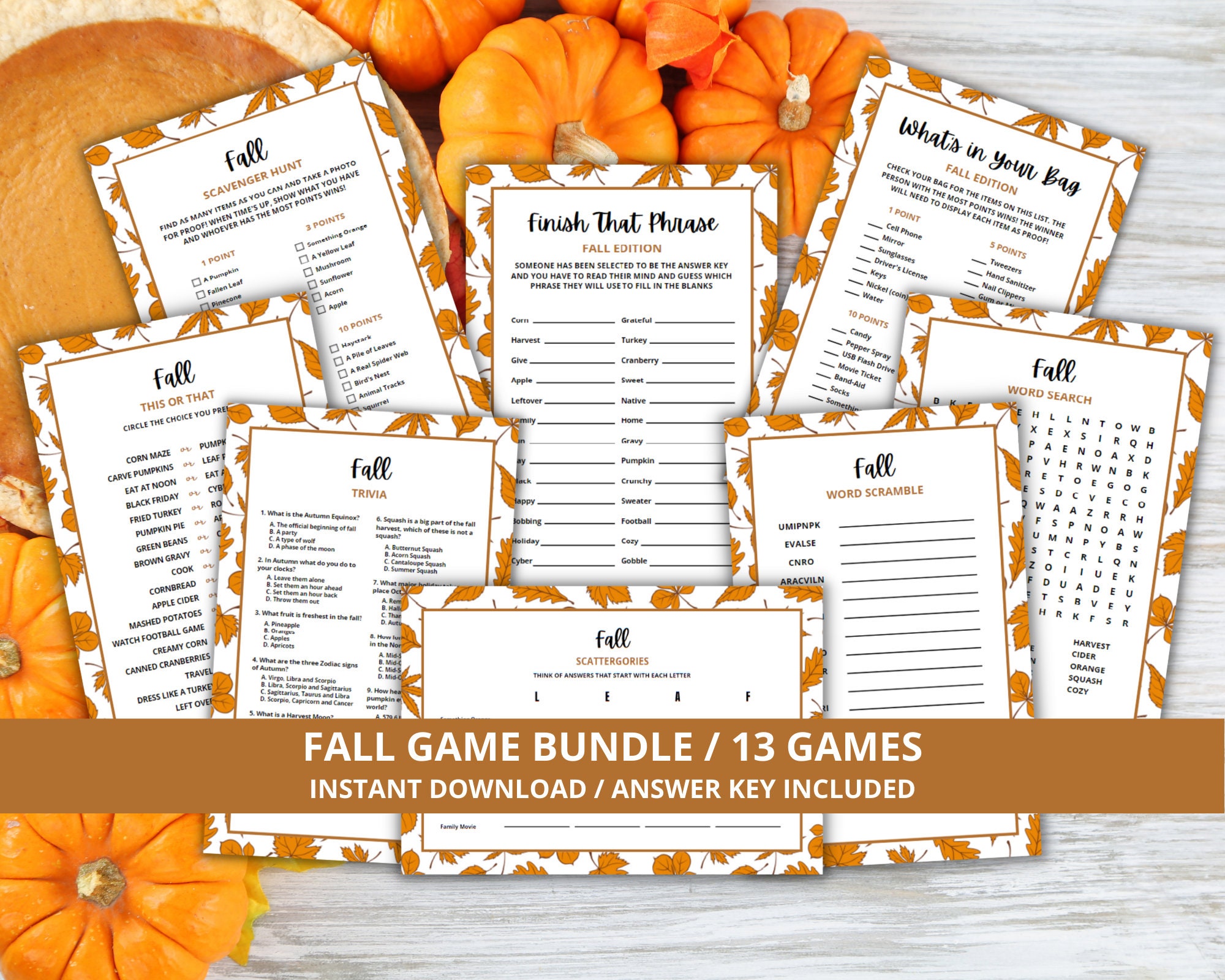 Printable Fall Games, Thanksgiving Games Printable, Fall Games Bundle ...