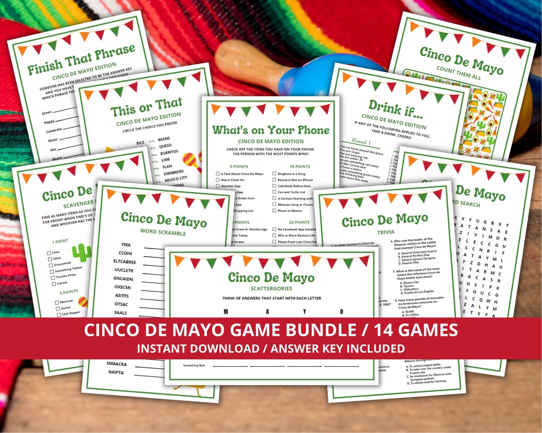 Cinco De Mayo Game Bundle, Printable Cinco De Mayo Games, Cinco De Mayo ...