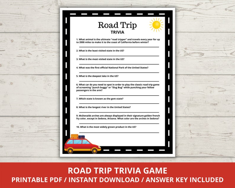 Road Trip Trivia Game, Road Trip Activities, Fun Road Trip Game, Road ...