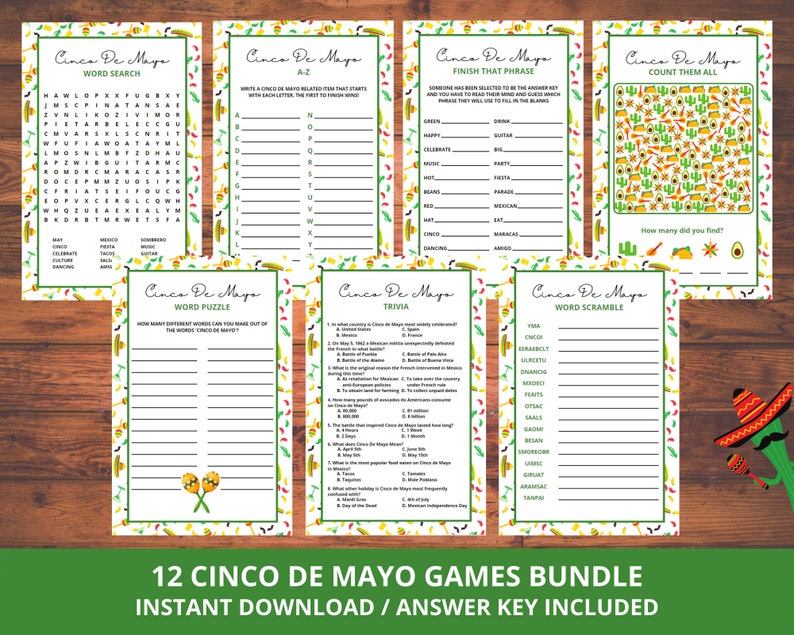 Cinco De Mayo Games Printable Cinco De Mayo Games Bundle | Etsy