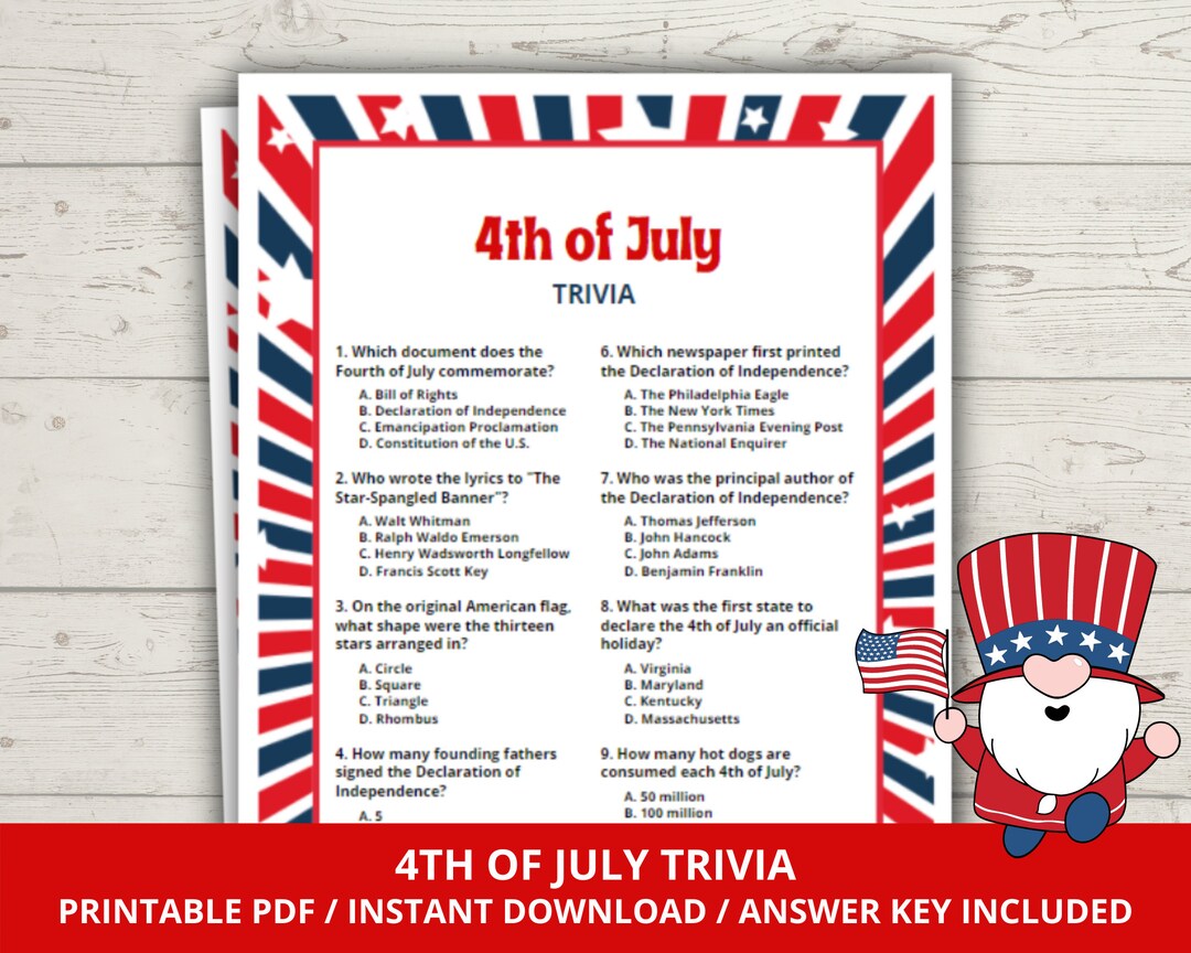 4th of July Trivia Game, Independence Day Trivia, Fourth of July Trivia ...