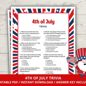 4th of July Trivia Game, Independence Day Trivia, Fourth of July Trivia ...