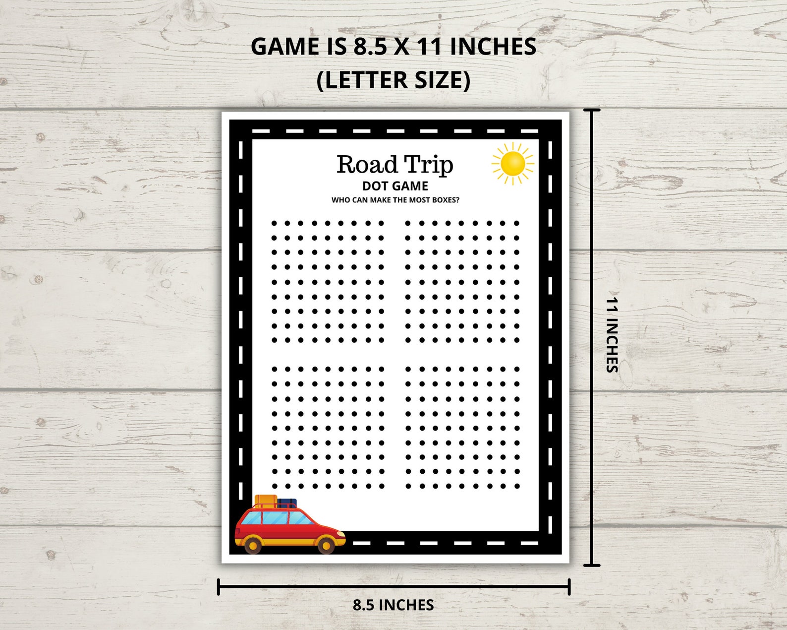 Dots and Boxes Game, Dot Game Printable, Road Trip Dot Game, Dot Game ...