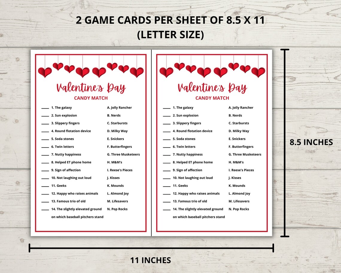 Valentine's Day Candy Match Game, Valentine's Candy Match, Fun ...