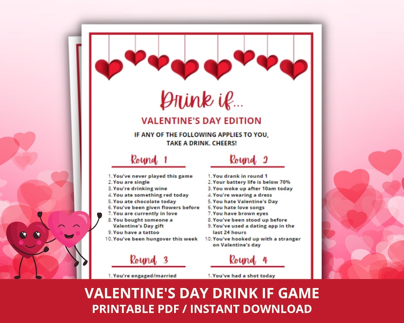 Valentine's Day Drink If Game, Valentines Party Games, Drink If ...