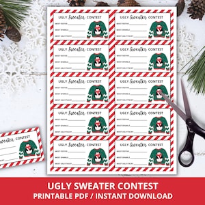 Printable Ugly Sweater Contest Voting Ballot, Christmas Ugly Sweater ...