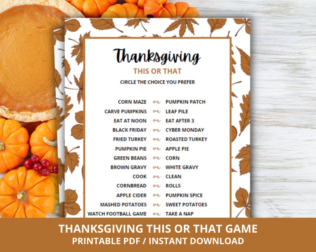Thanksgiving This or That Game, Thanksgiving Word Game, Thanksgiving ...