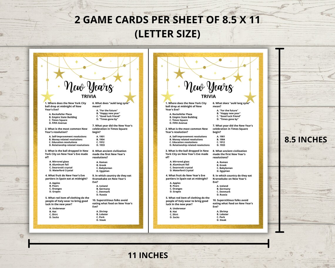 New Years Trivia Game, New Years Eve Party Game, New Years Printable ...