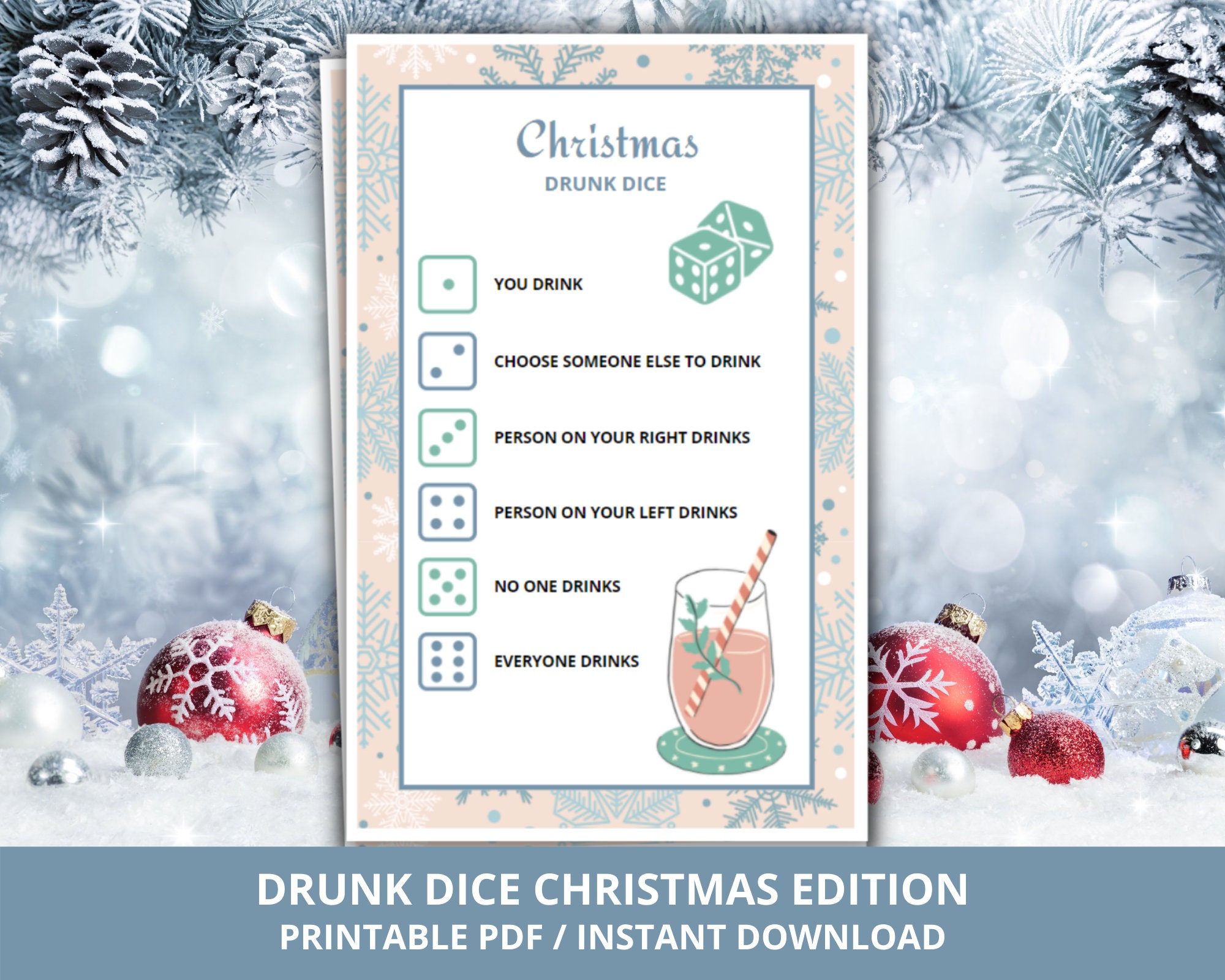 Christmas Drunk Dice Game, Drunk Dice Party Game, Christmas Drinking ...