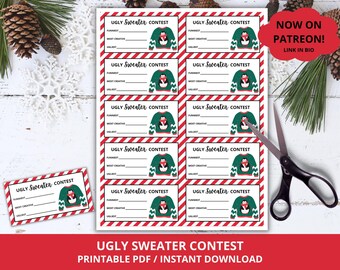 Printable Ugly Sweater Contest Voting Ballot, Christmas Ugly Sweater ...