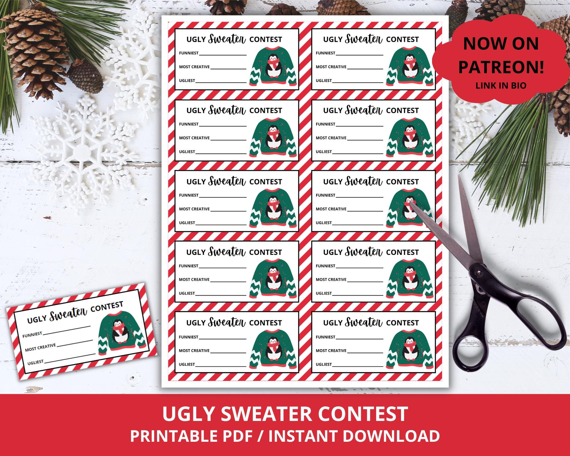 Ugly Sweater Contest Voting Ballot, Christmas Ugly Sweater Contest ...