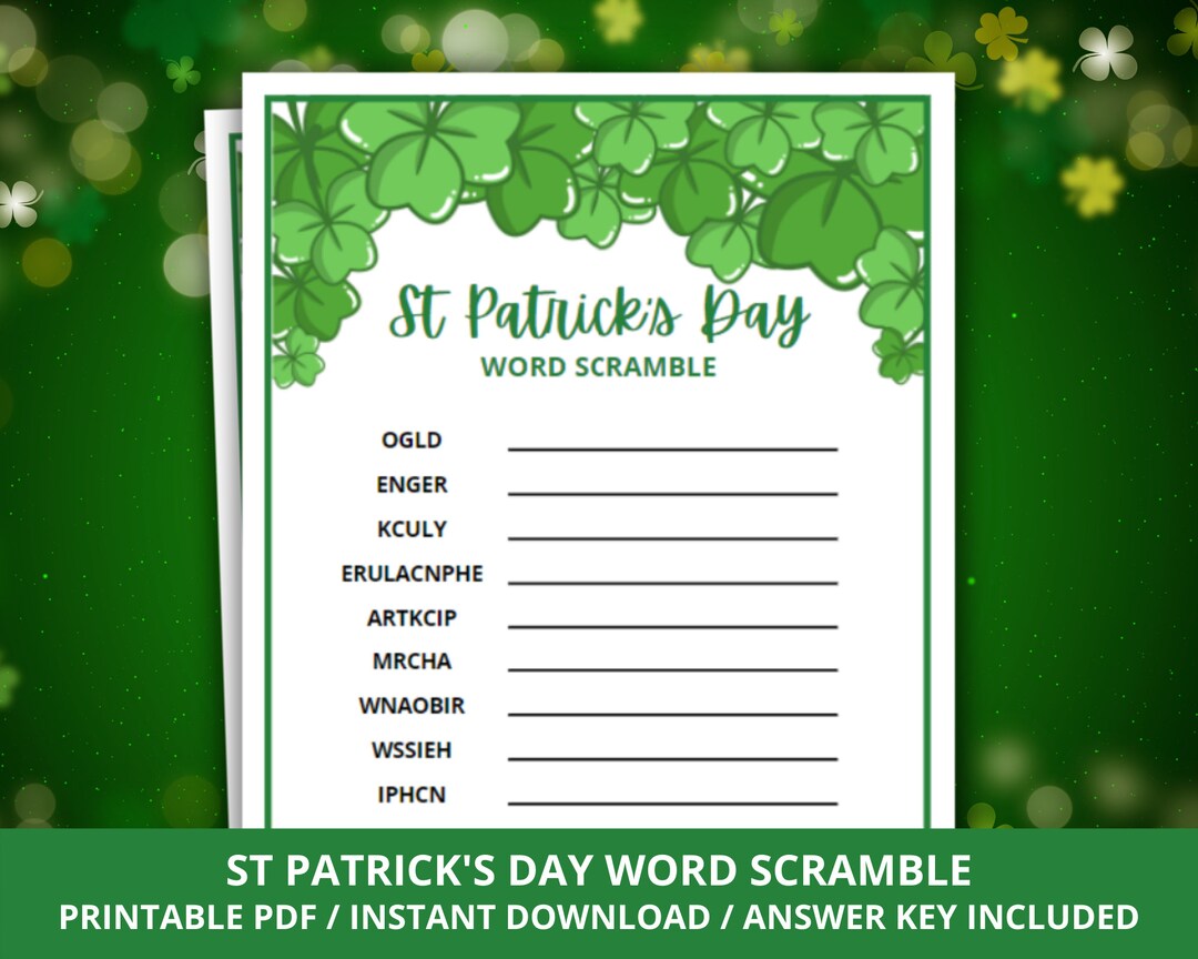 St Patrick's Day Word Scramble Game, St Patrick's Day Activities for ...