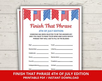 Independence Day Finish That Phrase Game, 4th of July Finish the Phrase ...