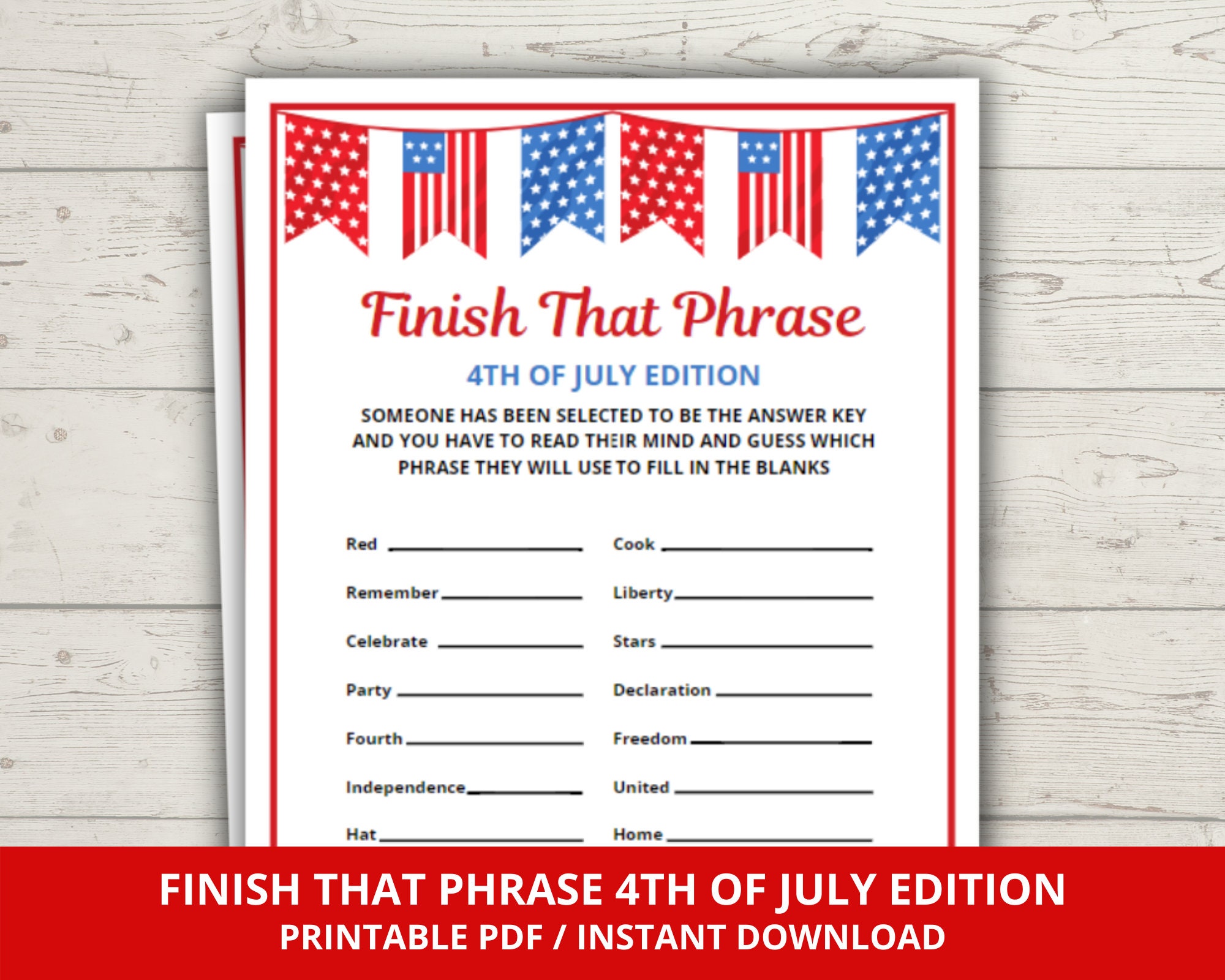 4th of July Finish That Phrase, Independence Day Finish the Phrase Game ...