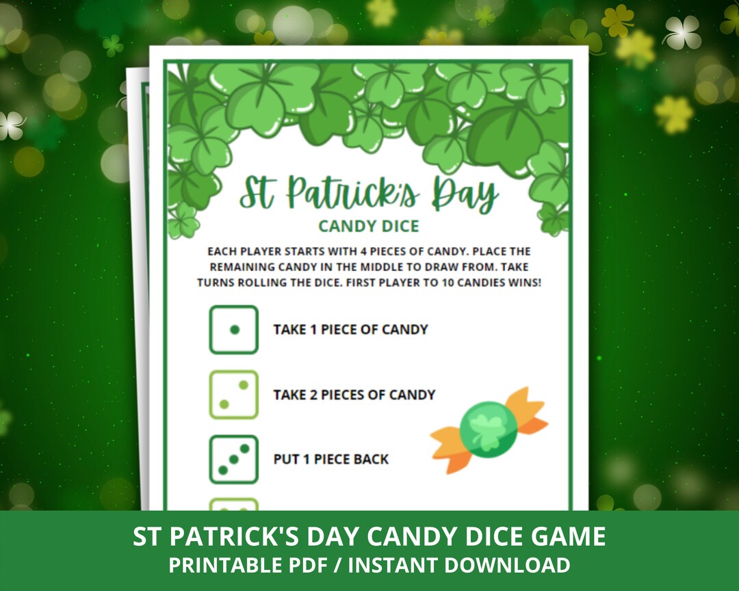 St Patrick's Day Candy Dice Game, St Patrick's Day Party Games, St ...
