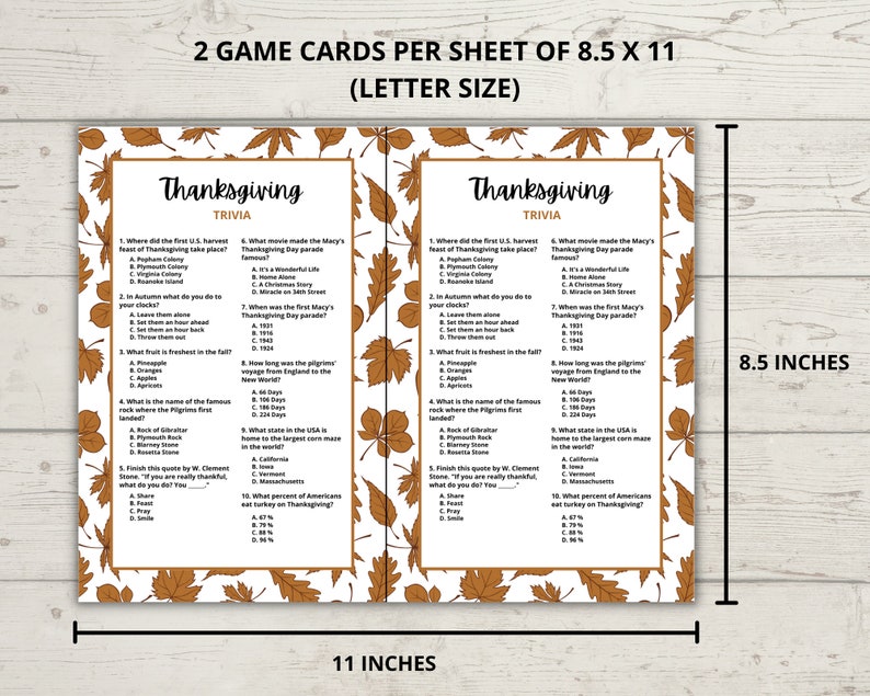Thanksgiving Trivia Game, Printable Thanksgiving Trivia Game ...