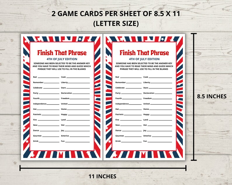 Independence Day Finish That Phrase Game, 4th of July Finish the Phrase ...