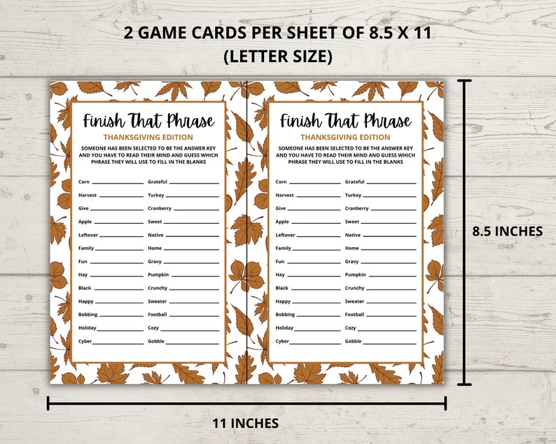 Thanksgiving Finish That Phrase Game, Finish the Phrase Thanksgiving ...
