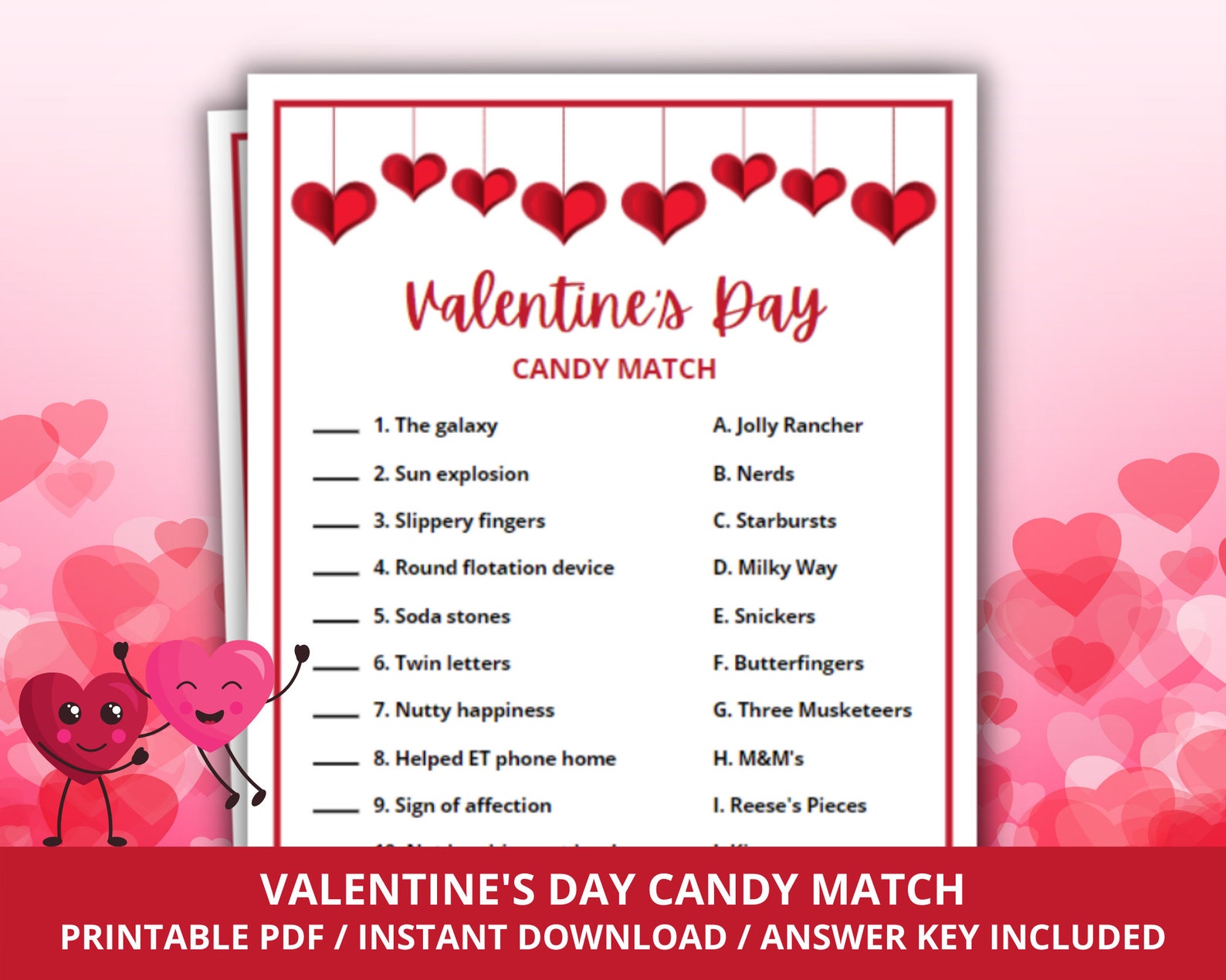 Valentine's Day Candy Match Game, Valentine's Candy Match, Fun ...